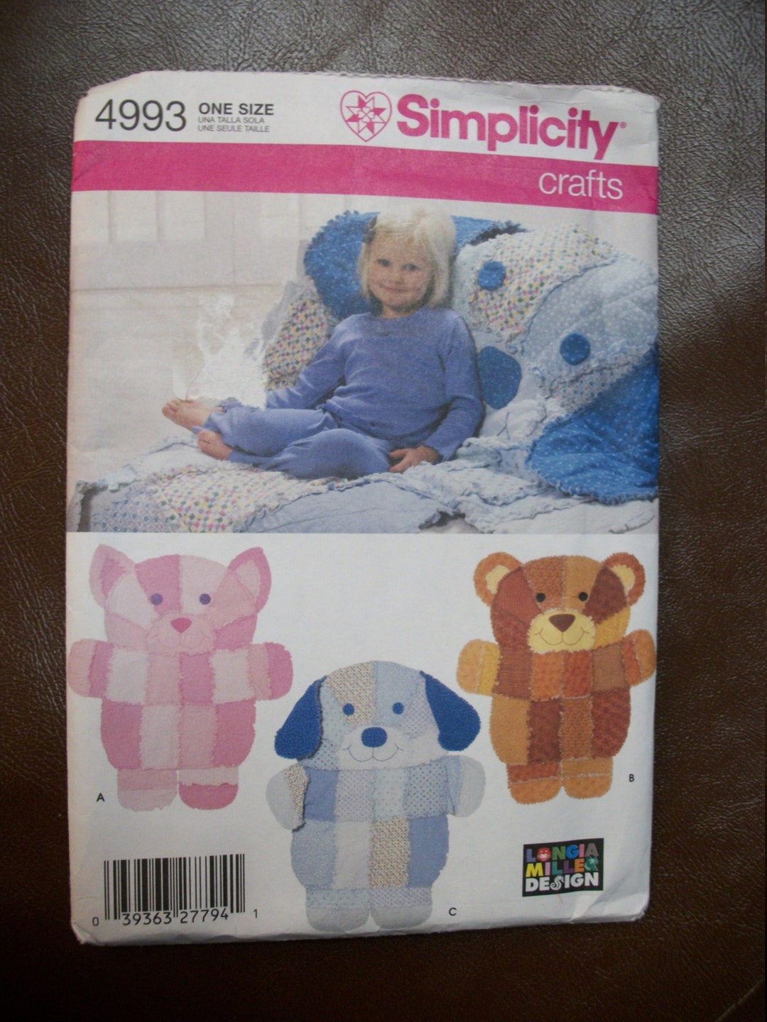 Simplicity 4993 Rag Quilt Wall Hangings or Throws. Cat, Bear, Dog ...