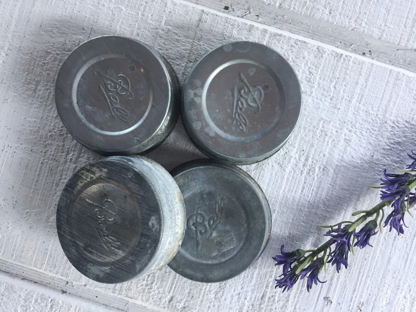 4 Aged Vintage Ball Mason Zinc Jar Lids, Canning Jar Lids With ...