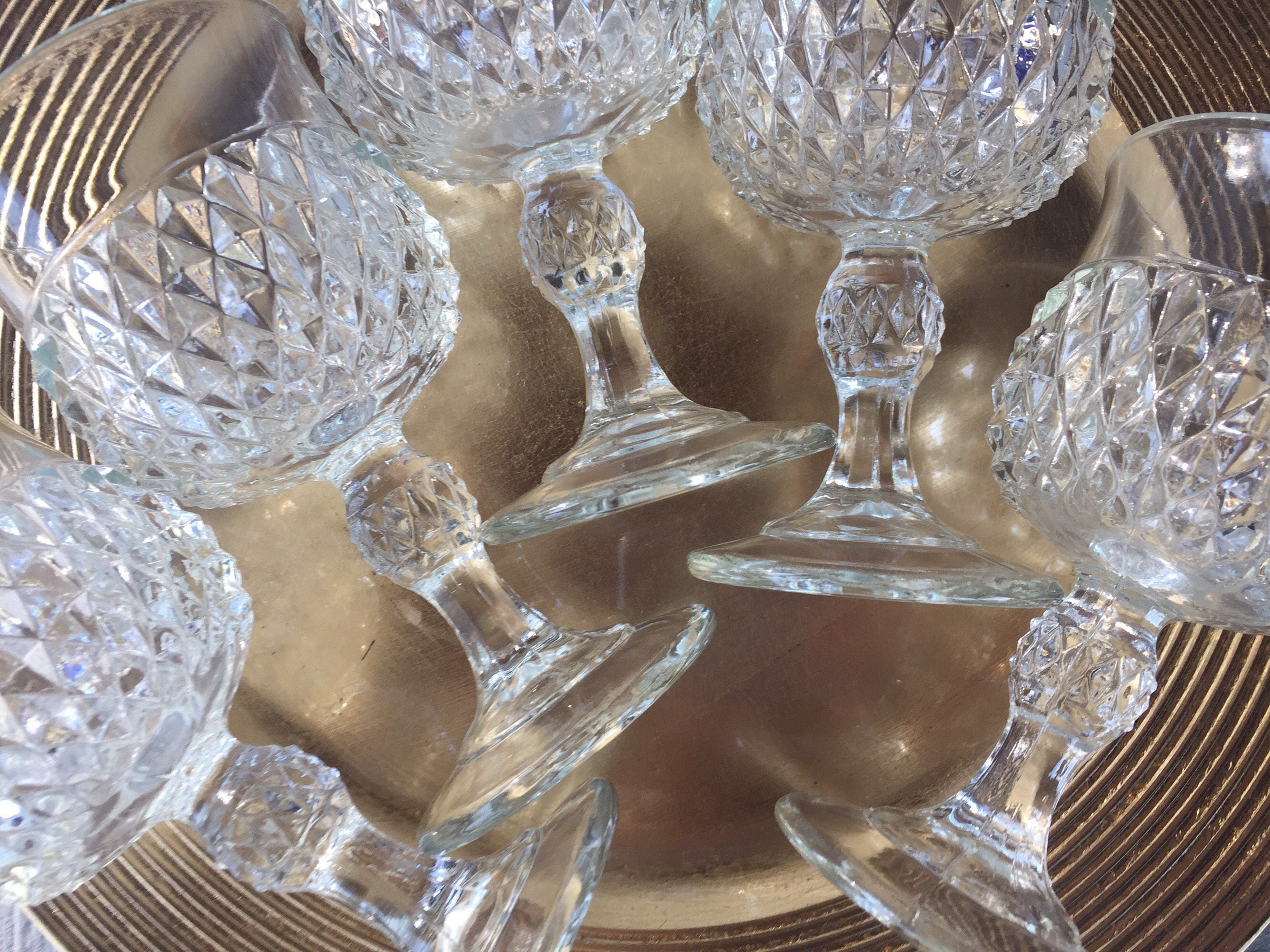 Vintage Clear Glass Diamond Point Goblets wine glasses | Etsy