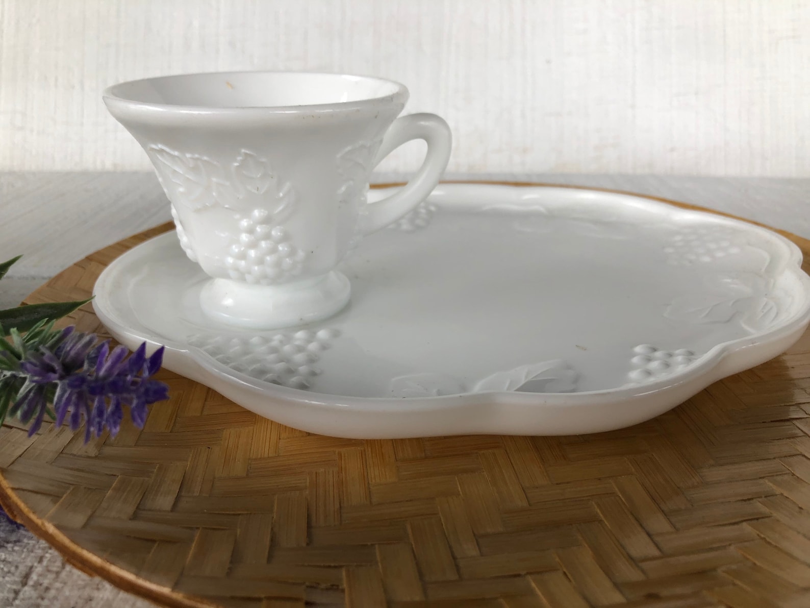 Milk Glass Plate Set Tea Cups Luncheon Shower Brunch Serving | Etsy