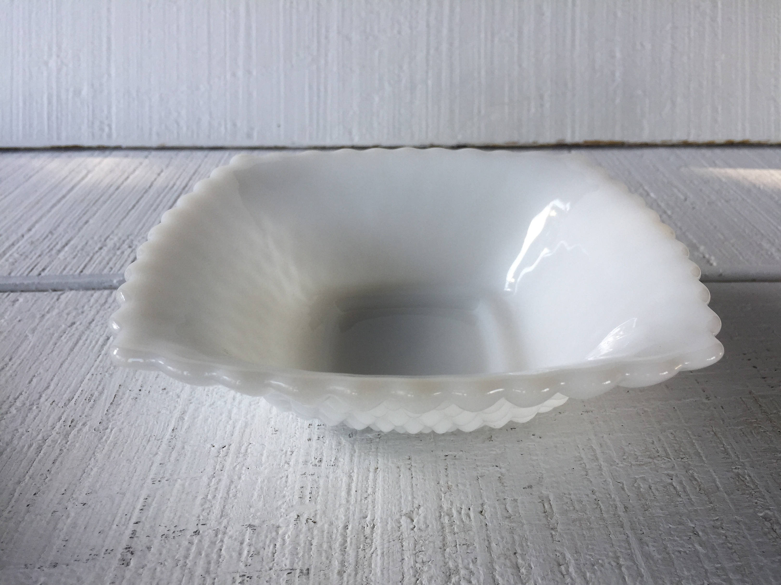 Fenton Square white glass hobnail bowl scalloped edges hobnail | Etsy