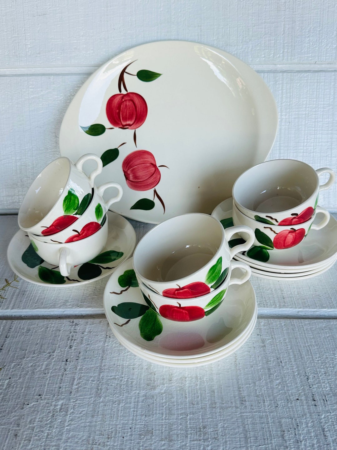 17 Pc SET 1940's Stetson Pottery Rio Red Apple Dishes Illinois Pottery ...