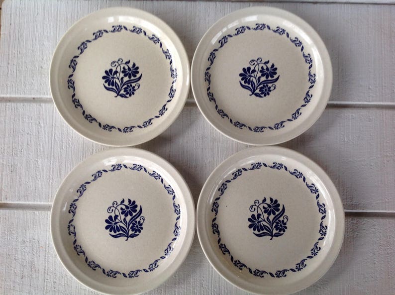 1970s 80s Dinner Salad Plates blue floral pattern vintage | Etsy