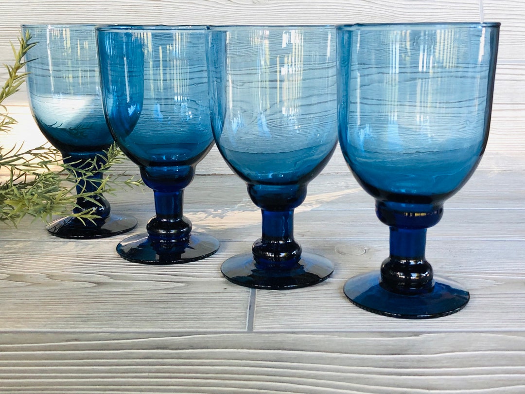 Vintage Cobalt Blue Goblets Blue Glassware 14 Ounce Goblet - Etsy