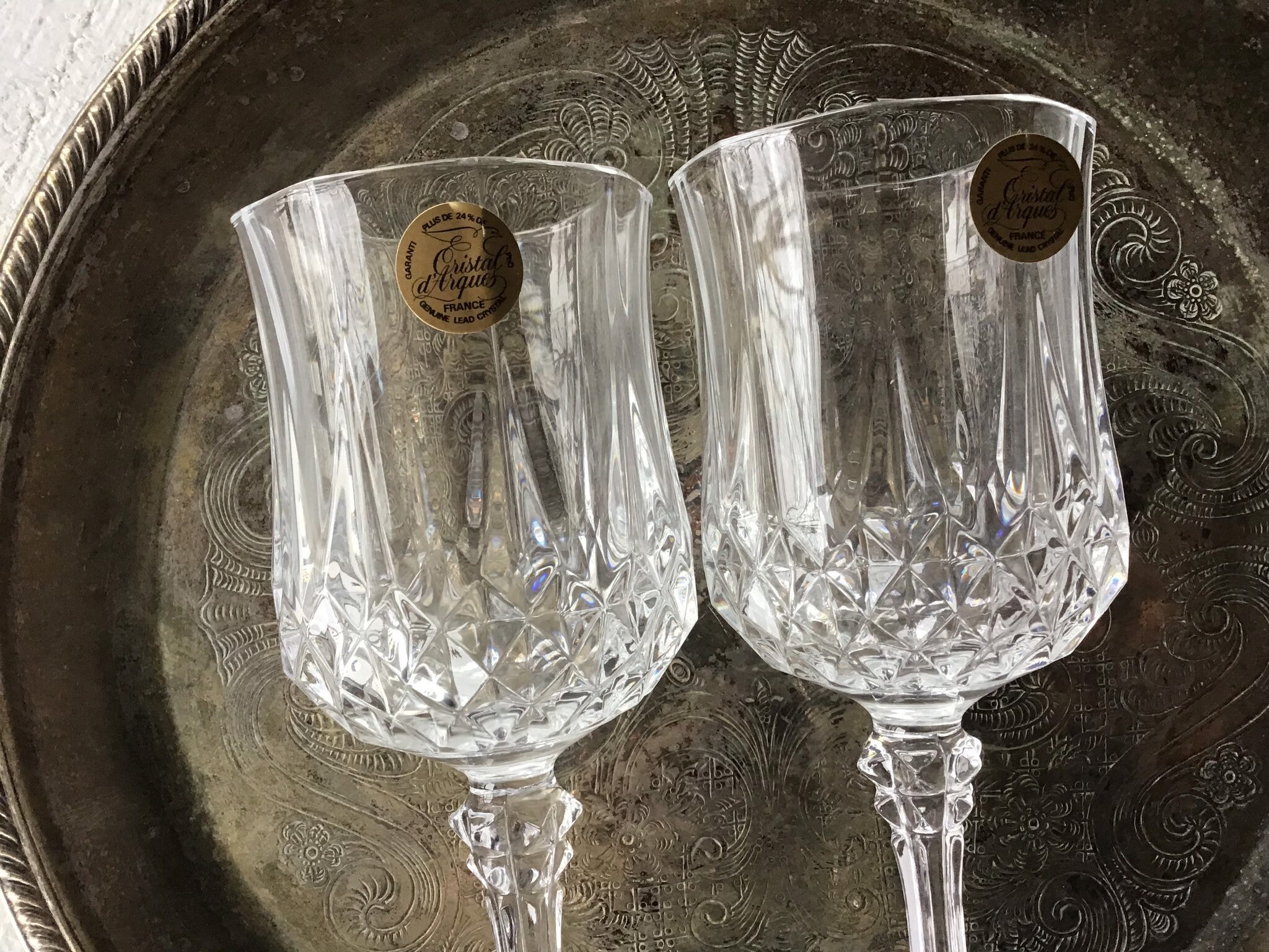 2 Vintage 7 Lead Crystal Water Goblets Wine Glasses | Etsy