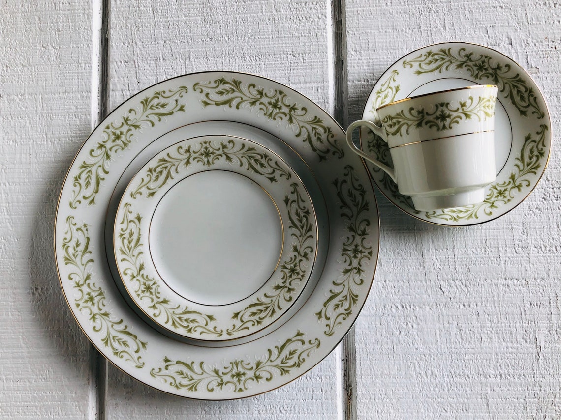 24 Piece Set 1950s 1960s Allegro Green Fine China Made in - Etsy