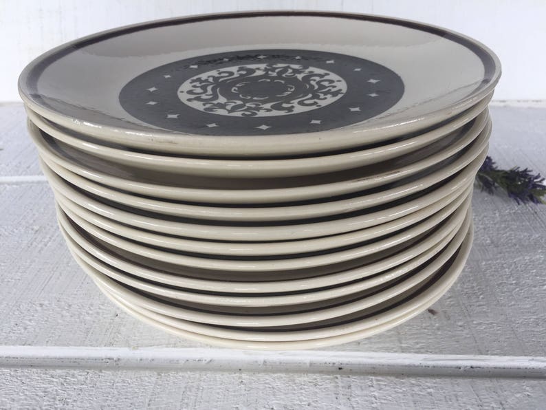 4 Retro Brown and Black Stoneware Dinner Plates Cavalier - Etsy