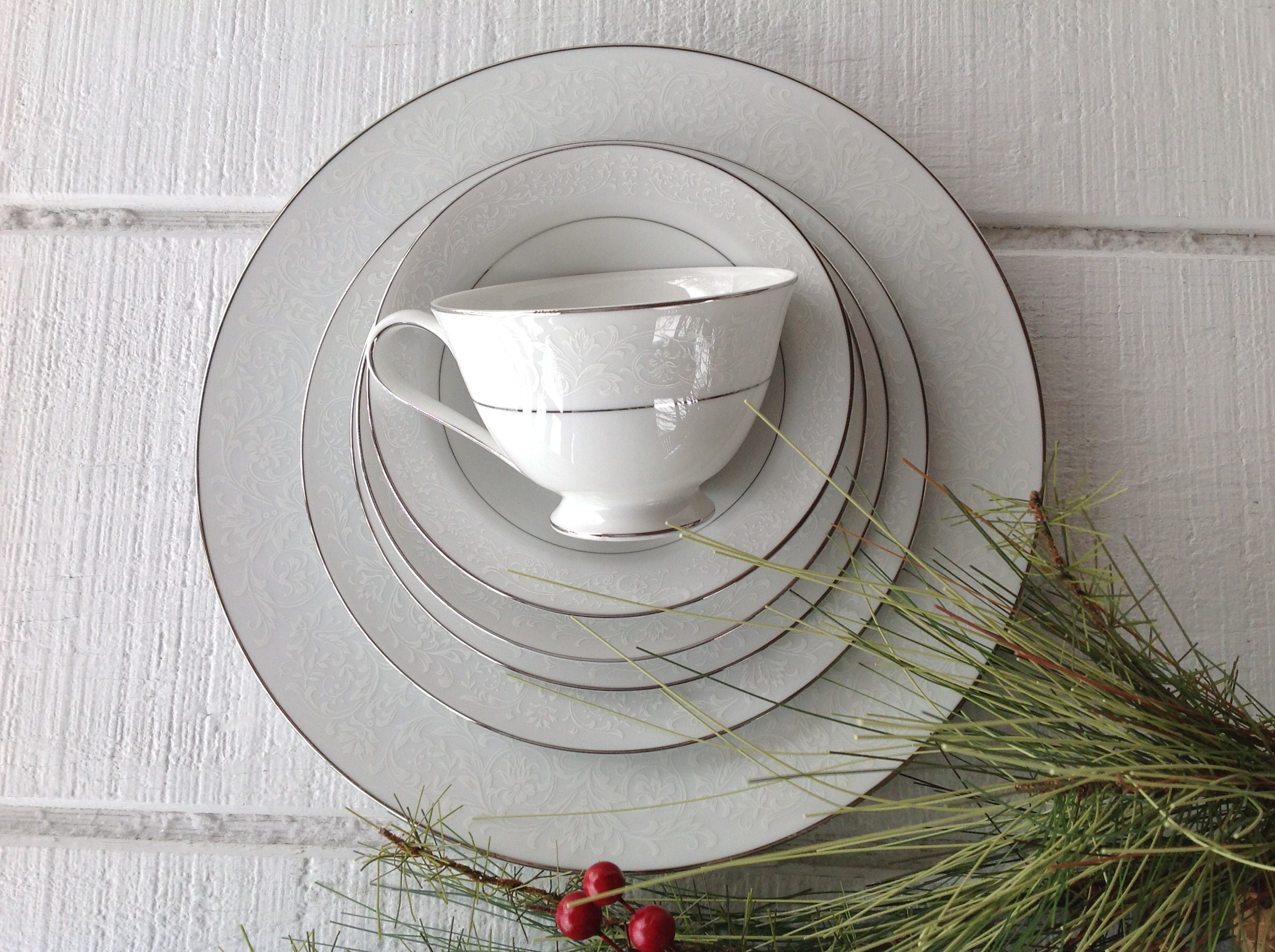 8 Place Settings ~ Vintage Sango China Fresco 3540 White Flower ...