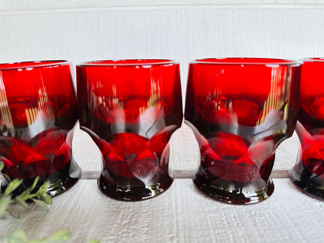 SET of 6 Georgian Ruby Red Drinking Glasses Tumbler 9 Oz Mid Century ...