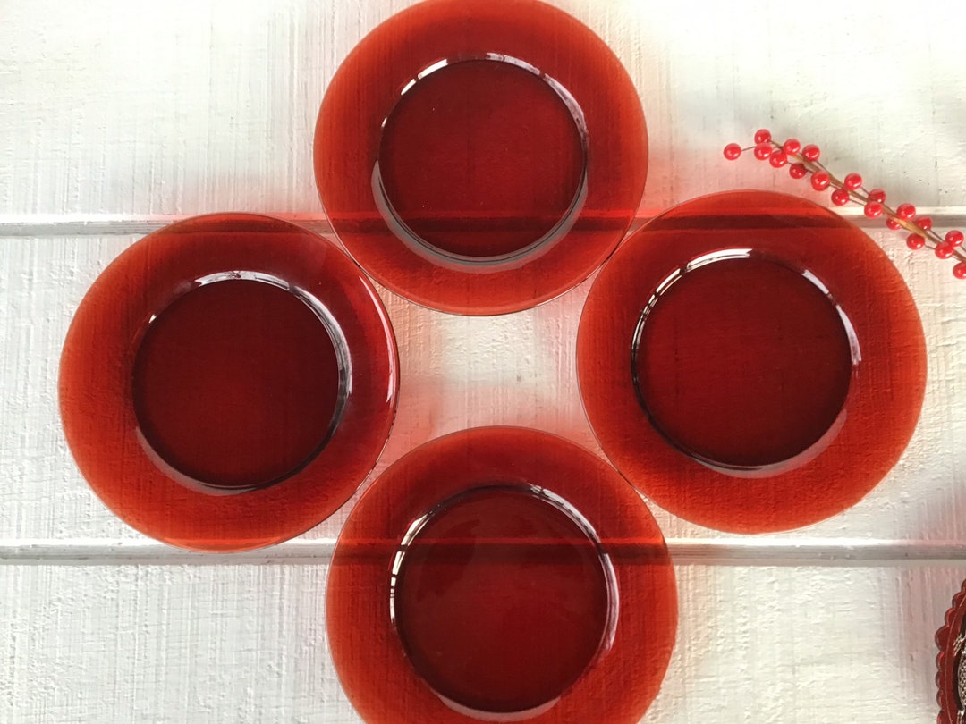 1940s Vintage Ruby Red Plates 8" Anchor Hocking Royal Red Plate Red ...