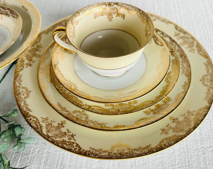 66 Pc Set of Noritake Grafton Japan 1918 Gold Edge Floral Scroll China ...