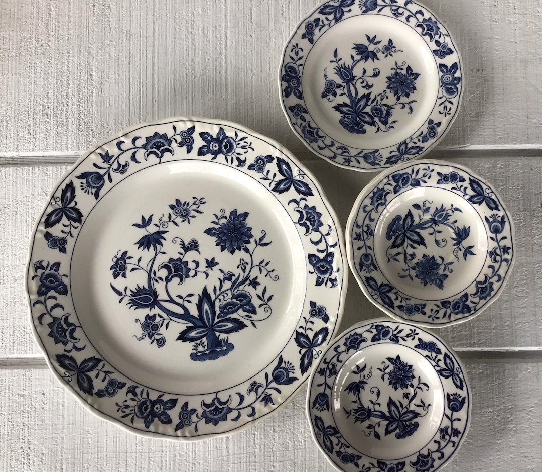 Vintage Nikko Ironstone Blue Bonnet Blue and White Ironstone CHOP Salad ...