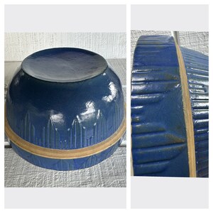 Salt Glaze Blue Stoneware Crock Bowl Yellow Ware Mixing Bowl Depression ...