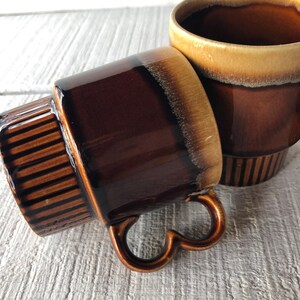 4 Vintage Brown Drip Coffee Mugs 2 Finger Handle Brown Pottery - Etsy