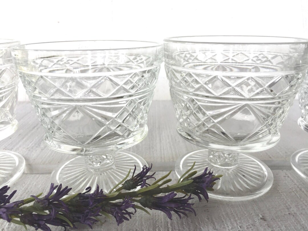 SET 4 Hazel Atlas Gothic Low Champagne Goblets Vintage Glassware Clear ...