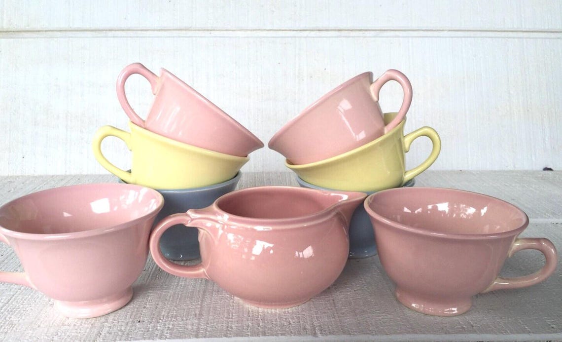 1940's Pastel Luray China Tea Cups / Saucers Salt Shaker Creamer ...