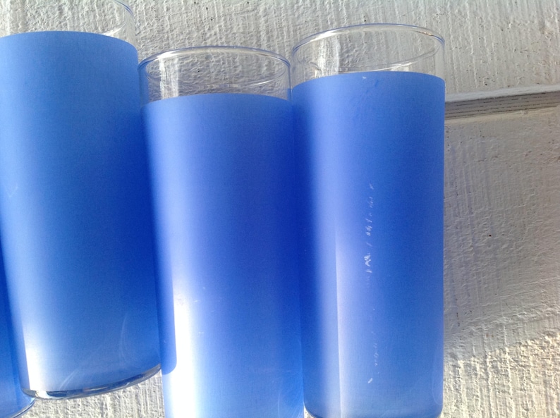 6 vintage frosted bar glasses BLUE retro tall zombie glasses | Etsy