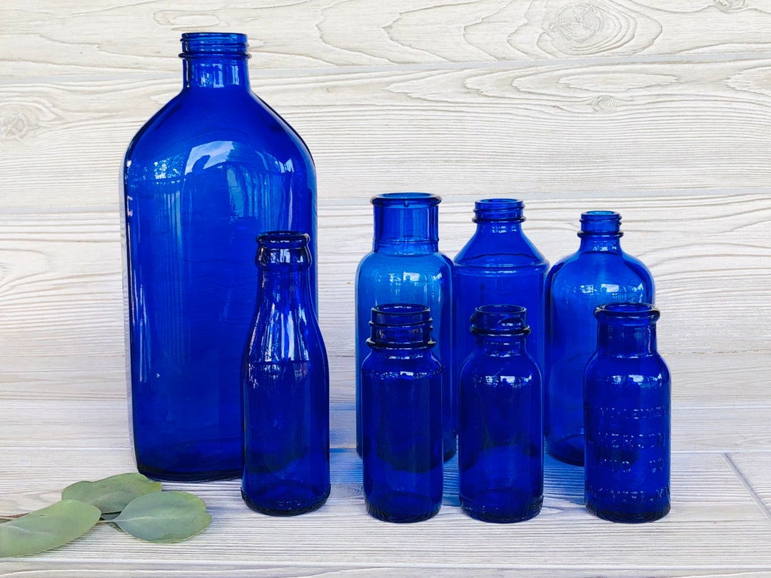 8 Vintage Blue Bottle Phillips Milk of Magnesia Bottle Pharmaceutical ...