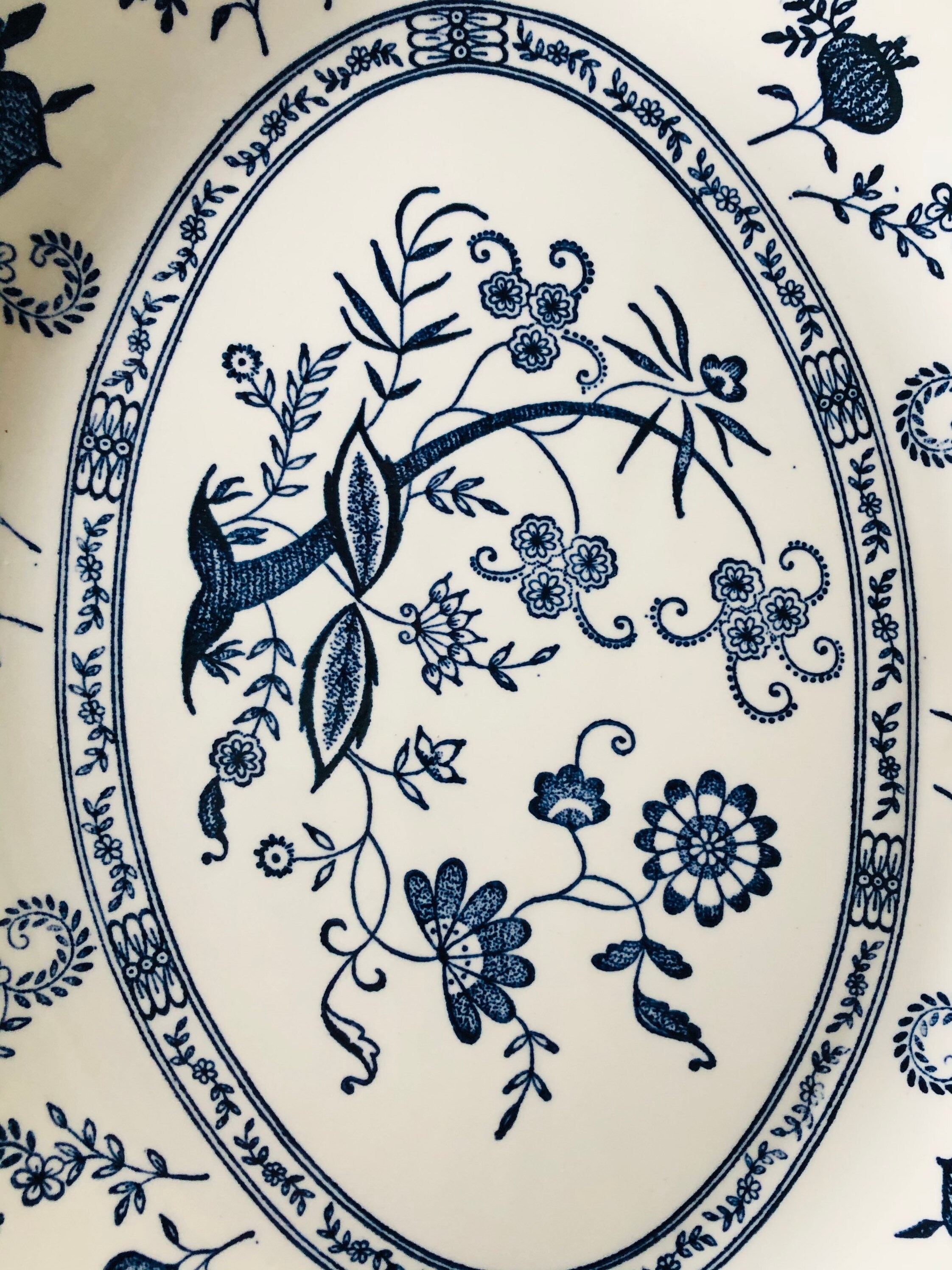 Vintage Blue onion 13 inch oval platter USA coupe style | Etsy