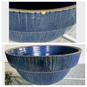 Salt Glaze Blue Stoneware Crock Bowl Yellow Ware Mixing Bowl Depression ...