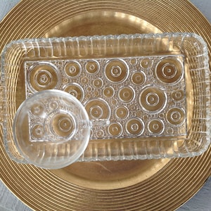 Vintage Colonial Lady Bullseye Glass Snack Set Mid Century Glass Plate ...