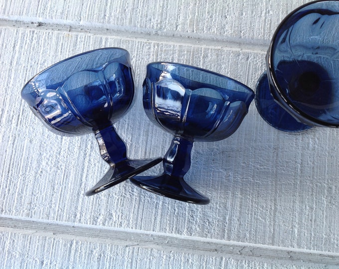 2 Vintage Cobalt Blue Goblet Old Williamsburg Deep Blue Ultra Dessert ...