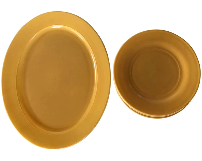 7 Piece Set of Hazel Atlas Ovide Butterscotch Salad Plates & Oval ...