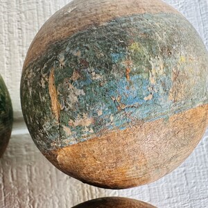 SIX Vintage Croquet Wood Game Balls 1950s 60s Ribbed Bocce Wooden Balls ...