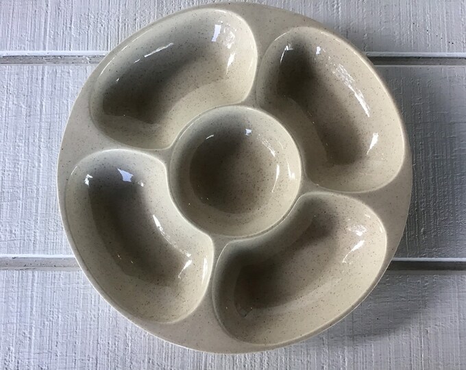 Vintage Red Wing Pottery Round Divided Relish Platter 1950s Tan Brown ...