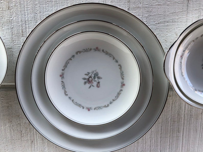 Noritake Mayfair 1960s China 7 Pc Place Setting Pink Rose Platinum Trim ...