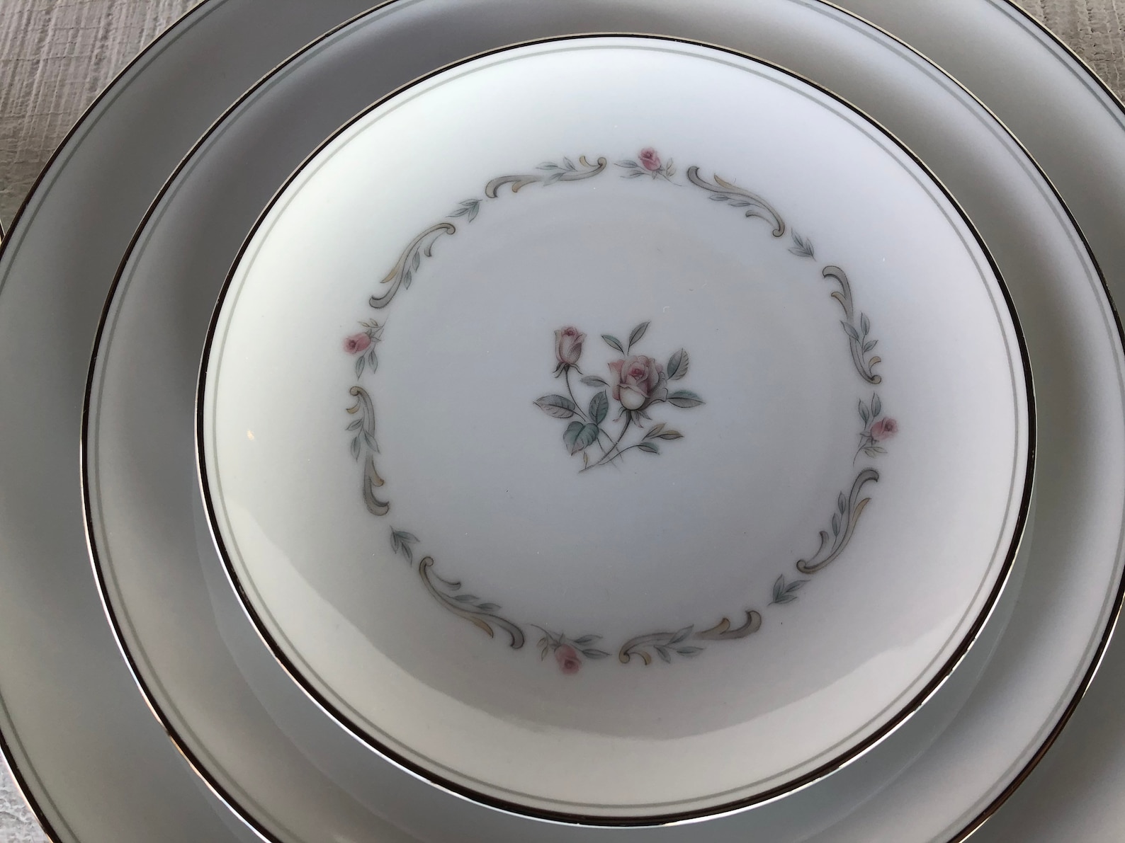 Noritake Mayfair 1960s China 7 Pc Place Setting Pink Rose Platinum Trim ...