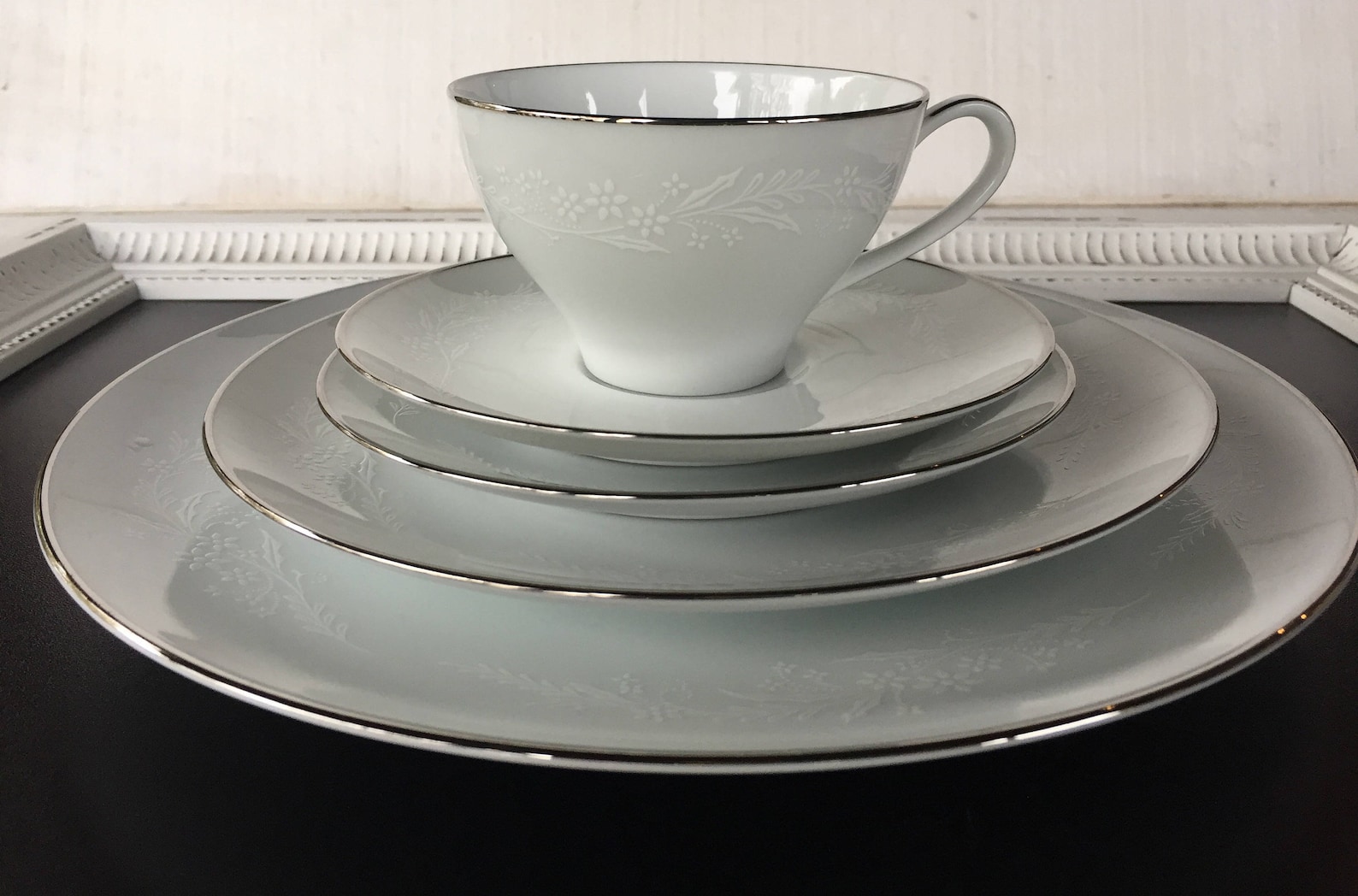 5 Pc Vintage Noritake Georgian China White Flower Platinum - Etsy