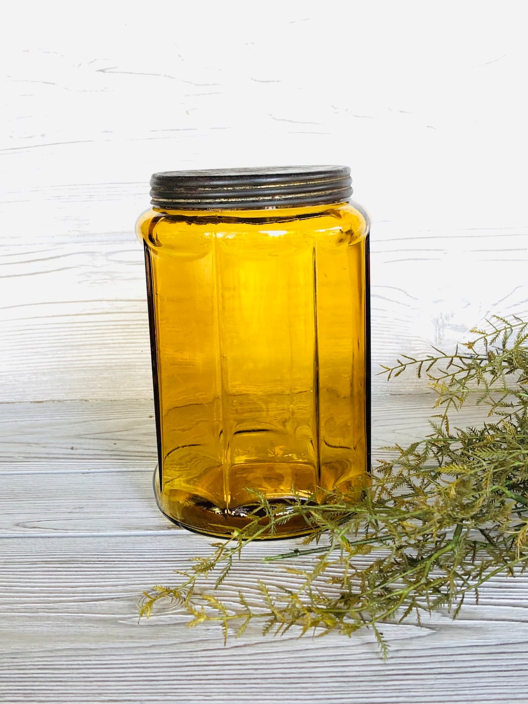 Vintage Amber Jar Amber Glass Canister Amber Bottle Tobacco Jar Hoosier ...