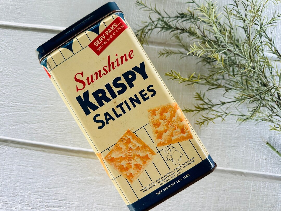 Vintage Sunshine Saltine Cracker Tin Red White & Navy Blue Metal Food ...