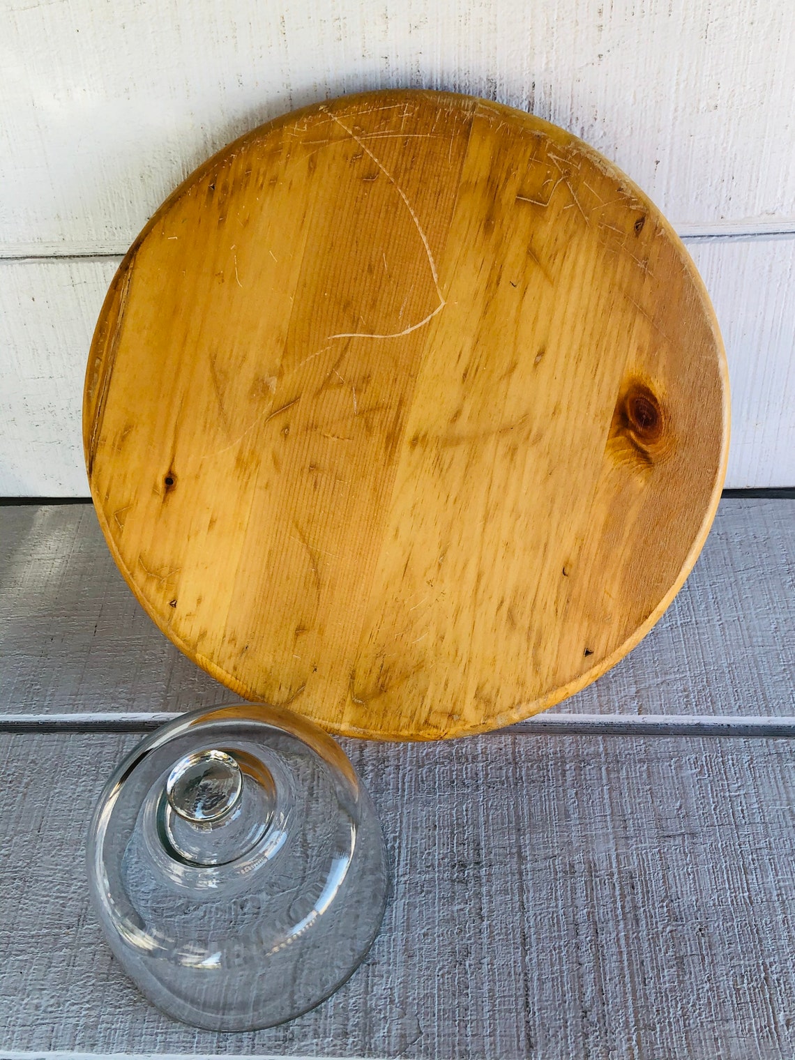 Retro Wooden Round Cheese Tray With Glass Dome Cheese Cloche Cheese and ...