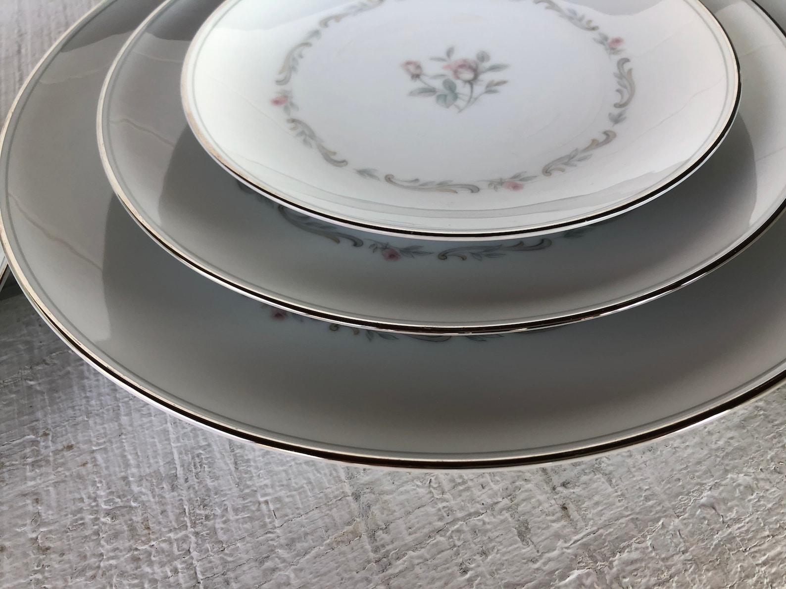 Noritake Mayfair 1960s China 7 Pc Place Setting Pink Rose Platinum Trim ...