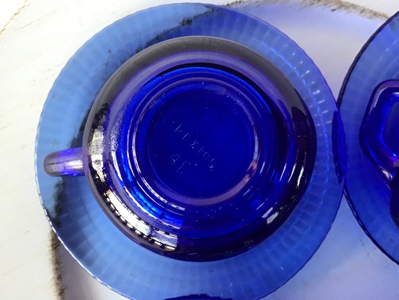 Vintage Blue Glass Cup and Saucer Set Cobalt Blue Mug and - Etsy