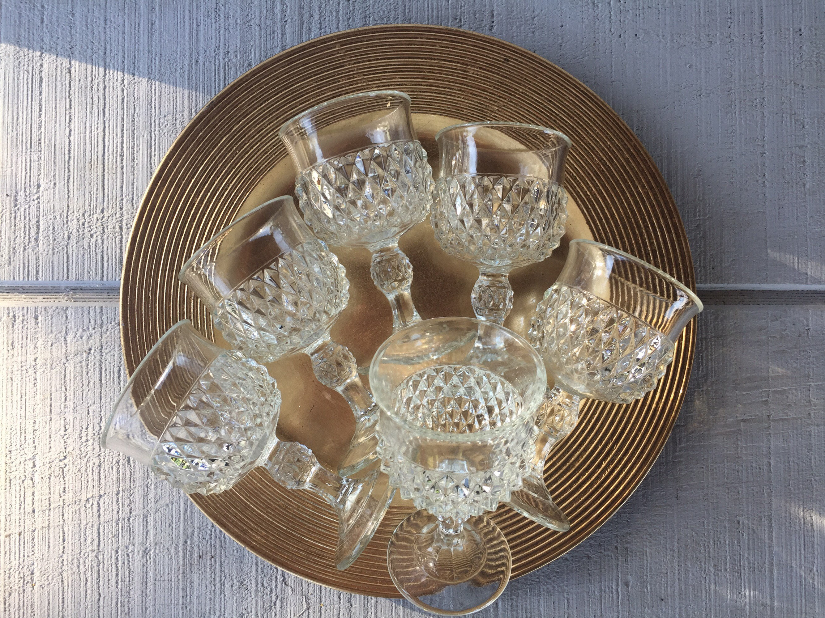 Vintage Clear Glass Diamond Point Goblets wine glasses | Etsy