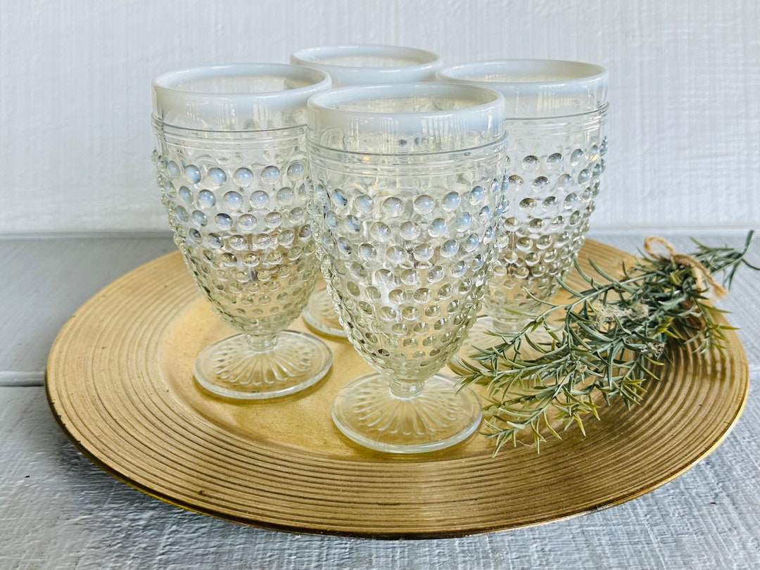 SET 1940s Anchor Hocking Moonstone Clear Opalescent 10 Oz WATER GOBLET ...