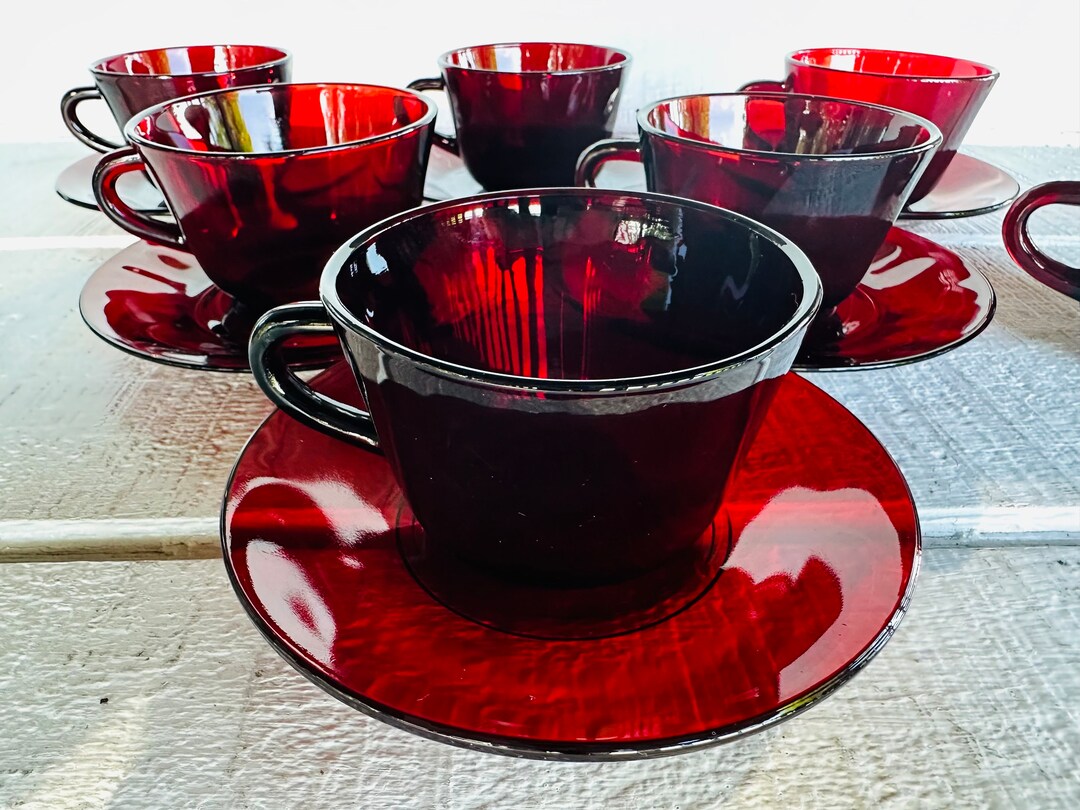Vintage Ruby Red Cups Saucers Vintage Anchor Hocking Royal Ruby Cup ...