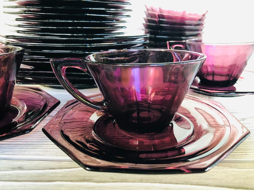 Vintage Hazel Atlas Moroccan Amethyst Dinner Plate Dessert Bowl Cup ...