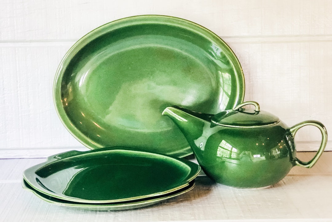 Vintage MCM Paden City Pottery Minion Dell Dark Green Teapot 14" Oval ...