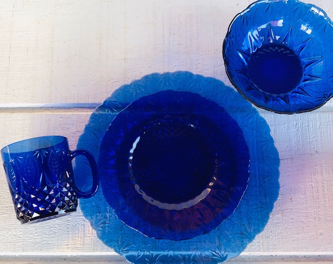 Avon Royal Sapphire Dinner Plates Salad Plate Round Cereal Bowl Cobalt ...
