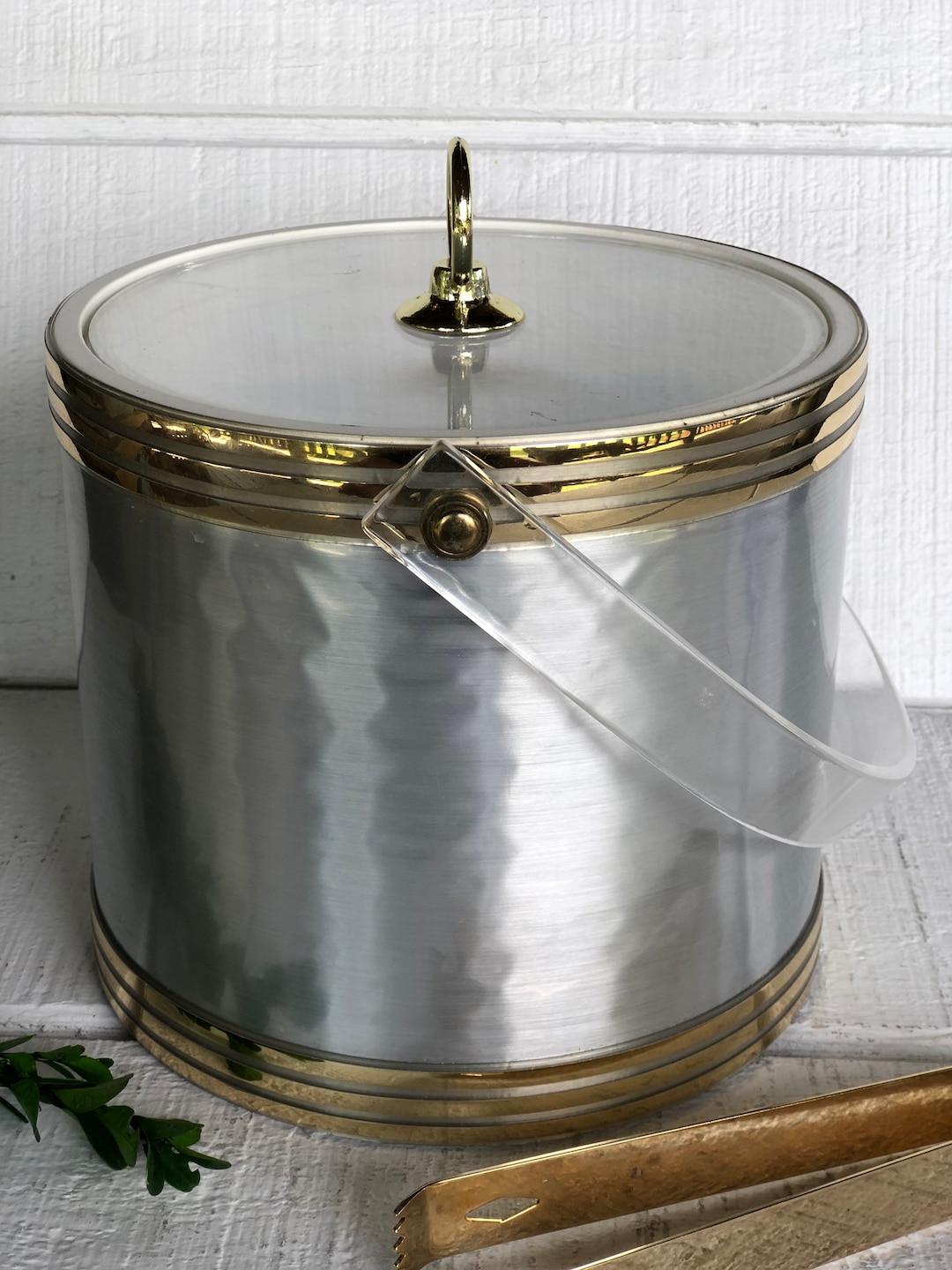 Silver and Gold Ice Bucket With Tongs Retro Barware Accessories Vintage ...