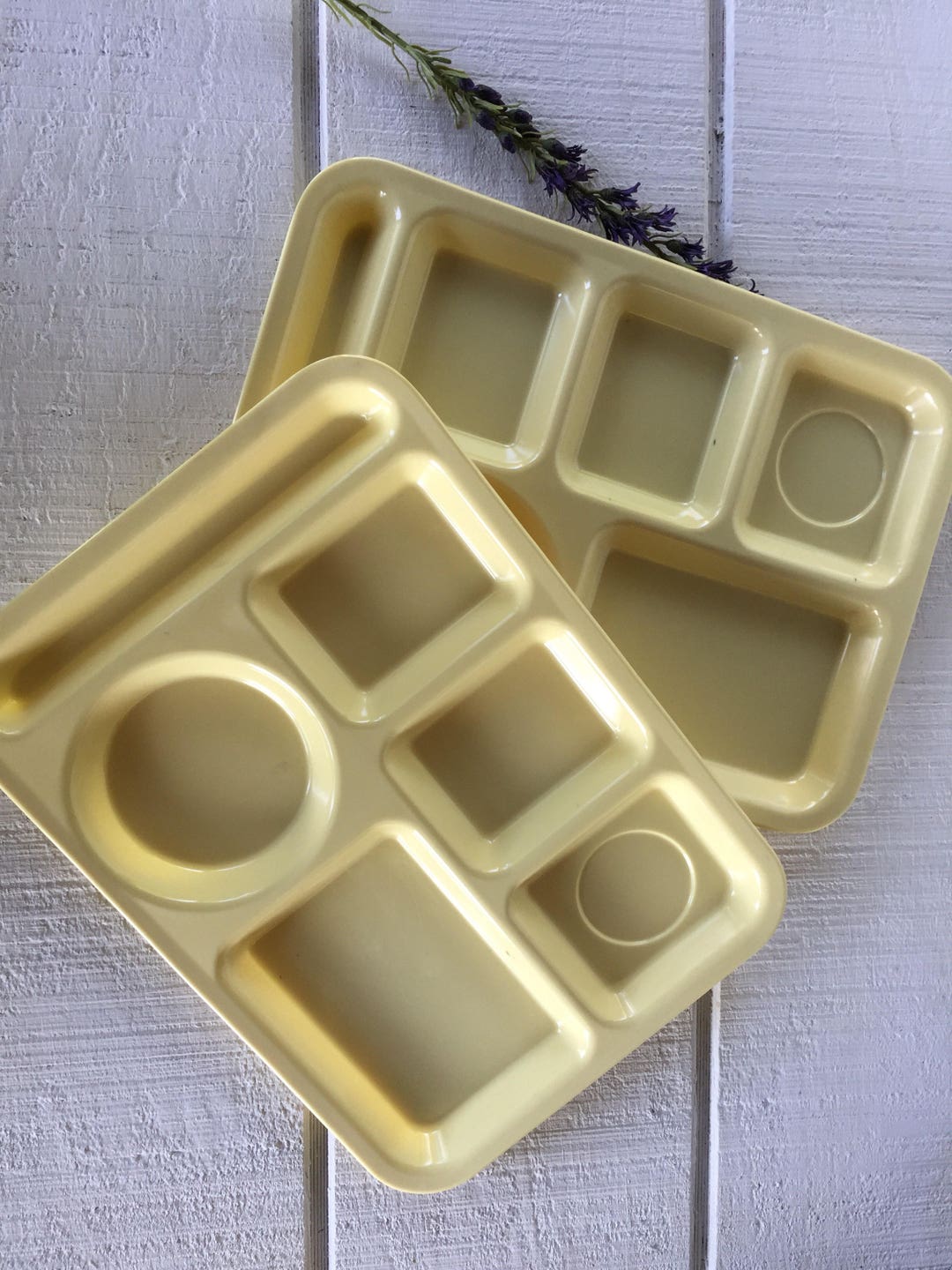 2 Vintage Lunchroom Trays Pastel Yellow Divided Lunch Trays, Yellow ...