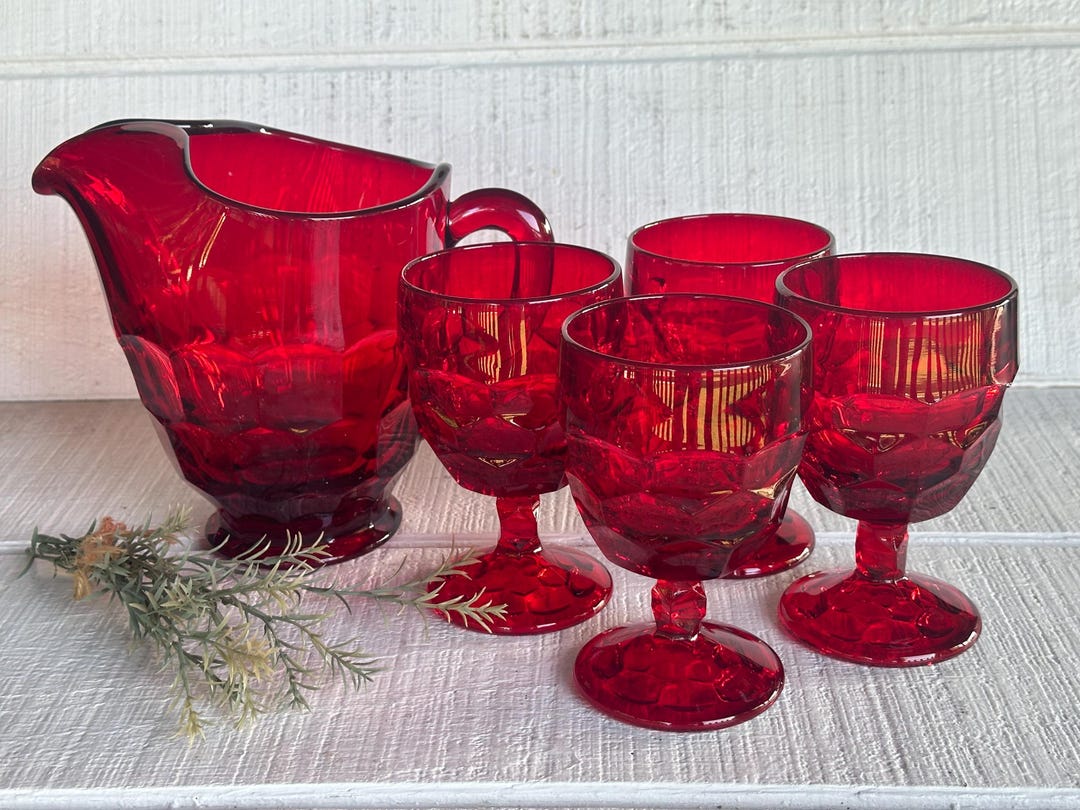 Viking Glass Georgian Ruby Glassware 48 Oz Pitcher 10 Oz Water Goblet ...