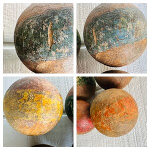 SIX Vintage Croquet Wood Game Balls 1950s 60s Ribbed Bocce Wooden Balls ...