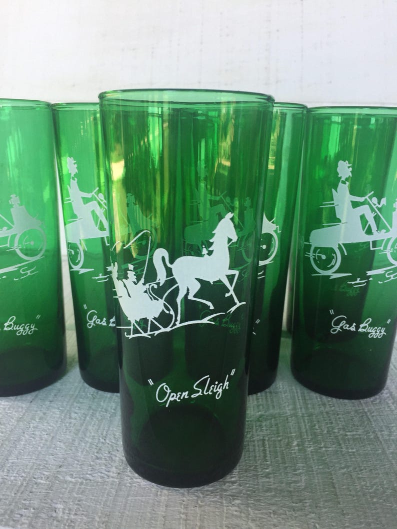 Set of 8 Zombie Glasses Mid Century Tom Collins Tumbler Forest Green ...