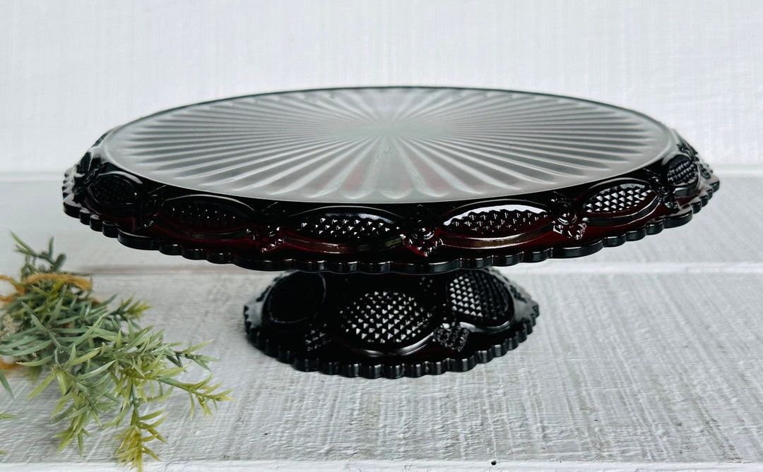 Vintage Ruby Red Cape Cod Cake Stand Deep RED Glassware Pressed Glass ...