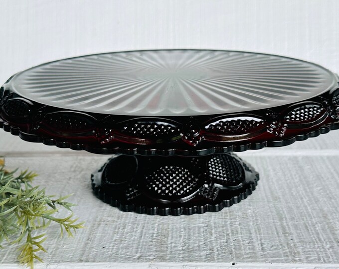 Vintage Ruby Red Cape Cod Cake Stand Deep RED Glassware Pressed Glass ...